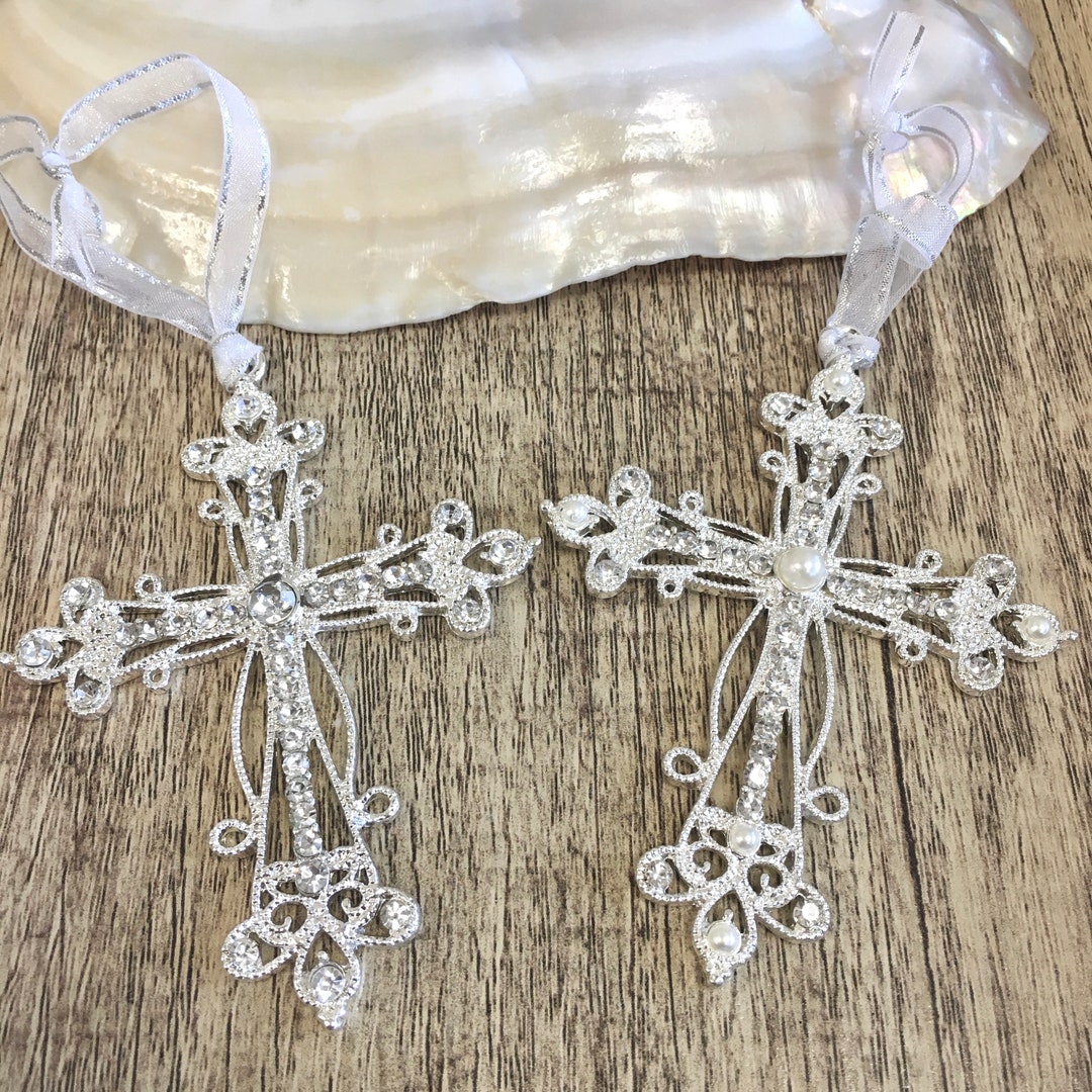 Big Cross, Huge Pearl Cross With Ribbon, Big CZ Cross Pendant ...