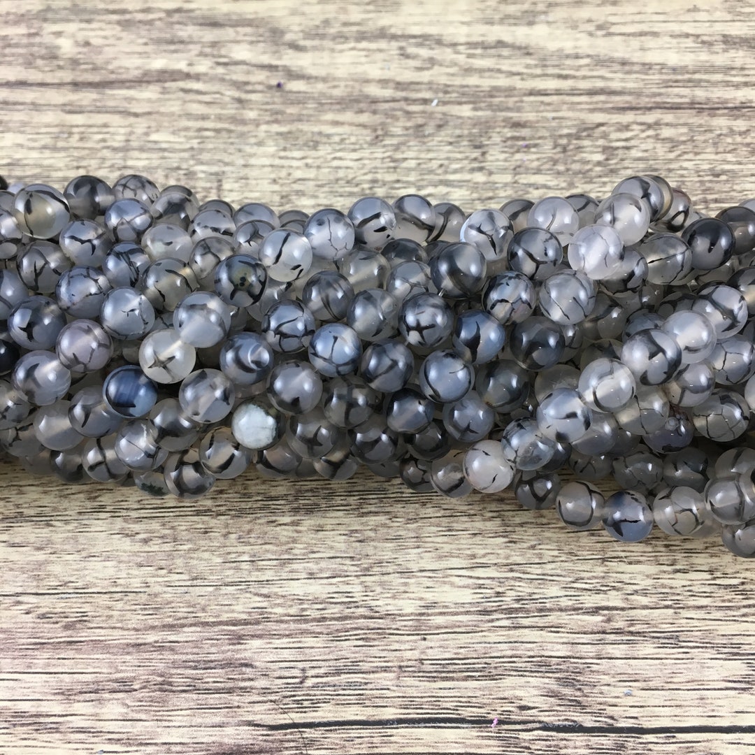 Dragon Vein Agate, Black Dragon Agate Beads, Natural Stone Agate, Black ...
