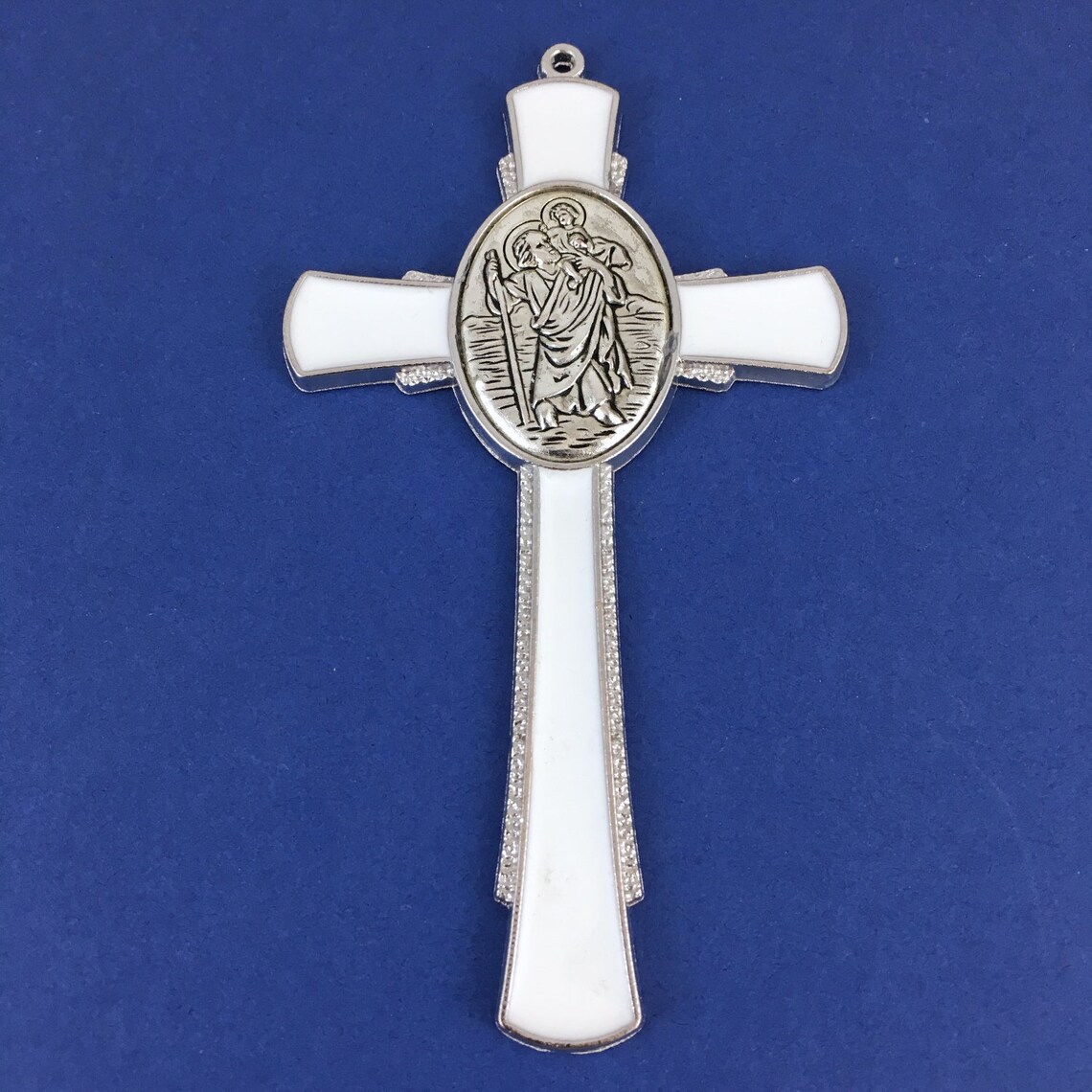 St Christopher Cross Big Cross Charm Pendant White Enamel | Etsy