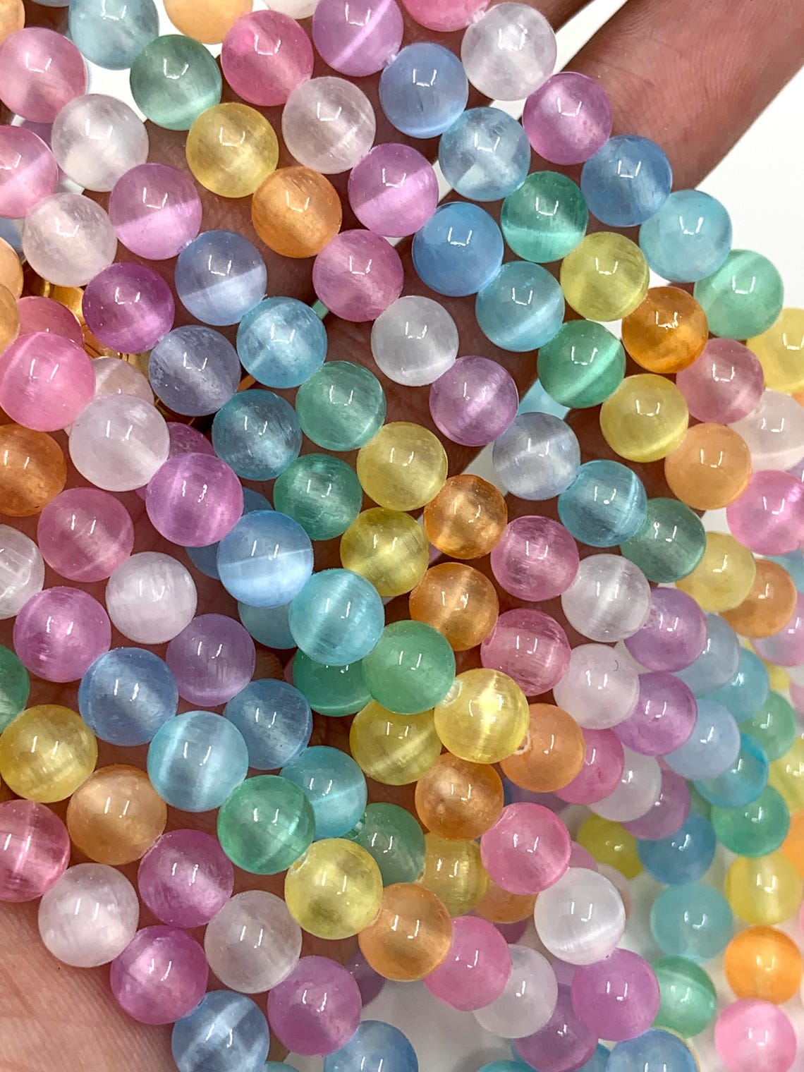 Rainbow Selenite Beads, Rare Natural Multi-color Selenite, Natural ...