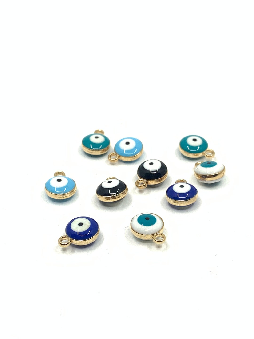 Nazar Charm, Greek Evil Eye, 20pcs, Round Enamel Eye Charm, Malocchio Pendant, Double Sided ...