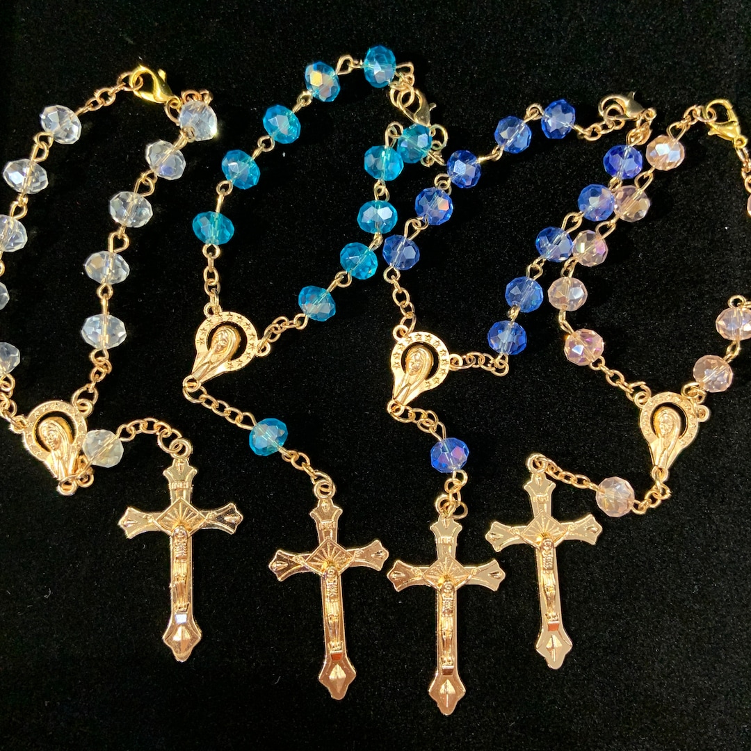 Mini Rosary, Rosary Favors, Glass Bead Rosary, Gold Cross Rosary, One ...