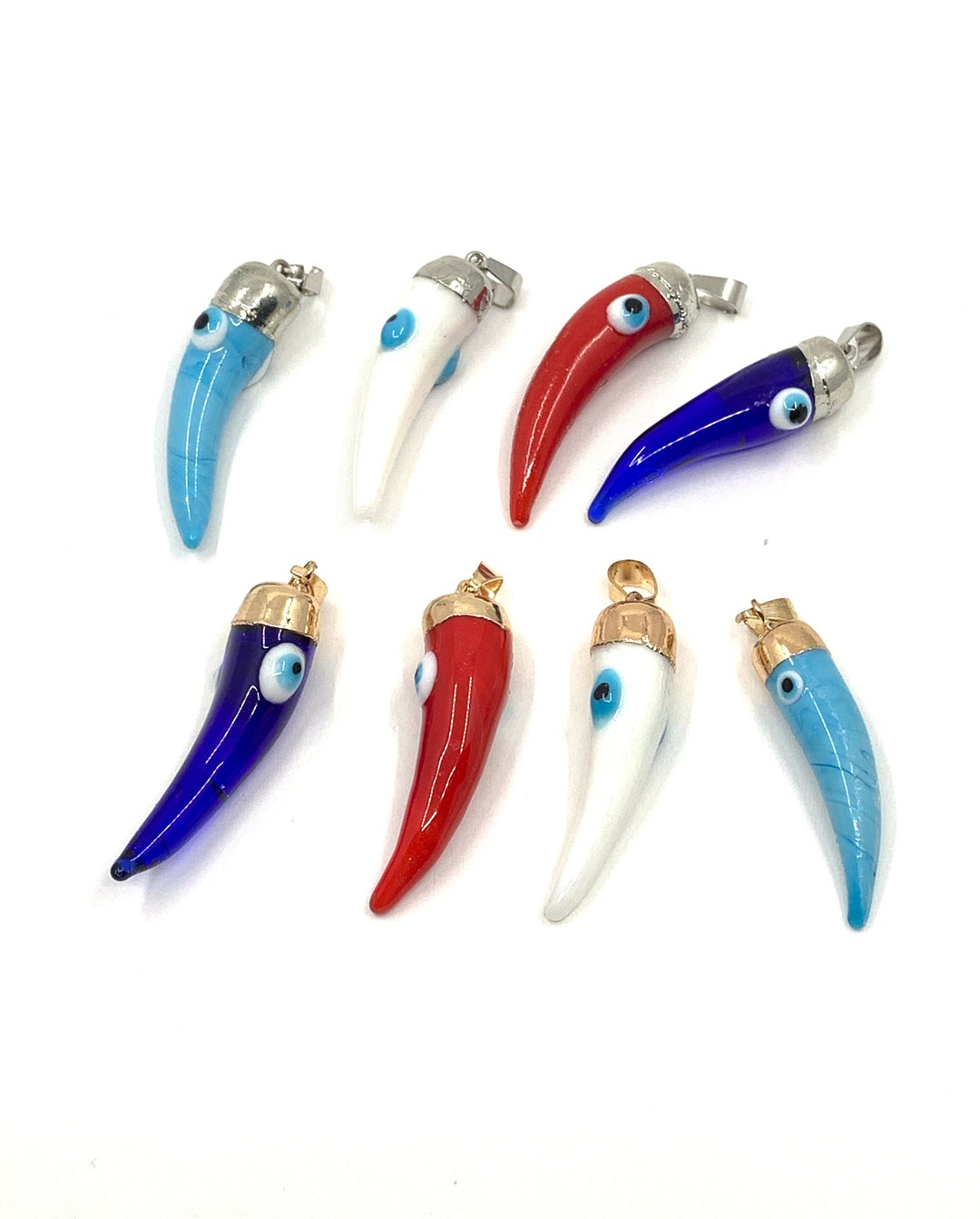Murano Glass Horn Pendant, Evil Eye Horn Pendant, Italian Luck Horn ...