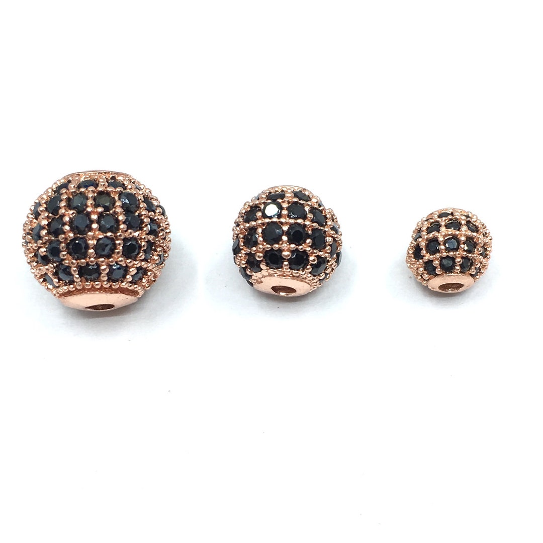 Rose Gold With Gunmetal CZ Pave Round Beads, Rose Gold Beads, CZ Ball ...