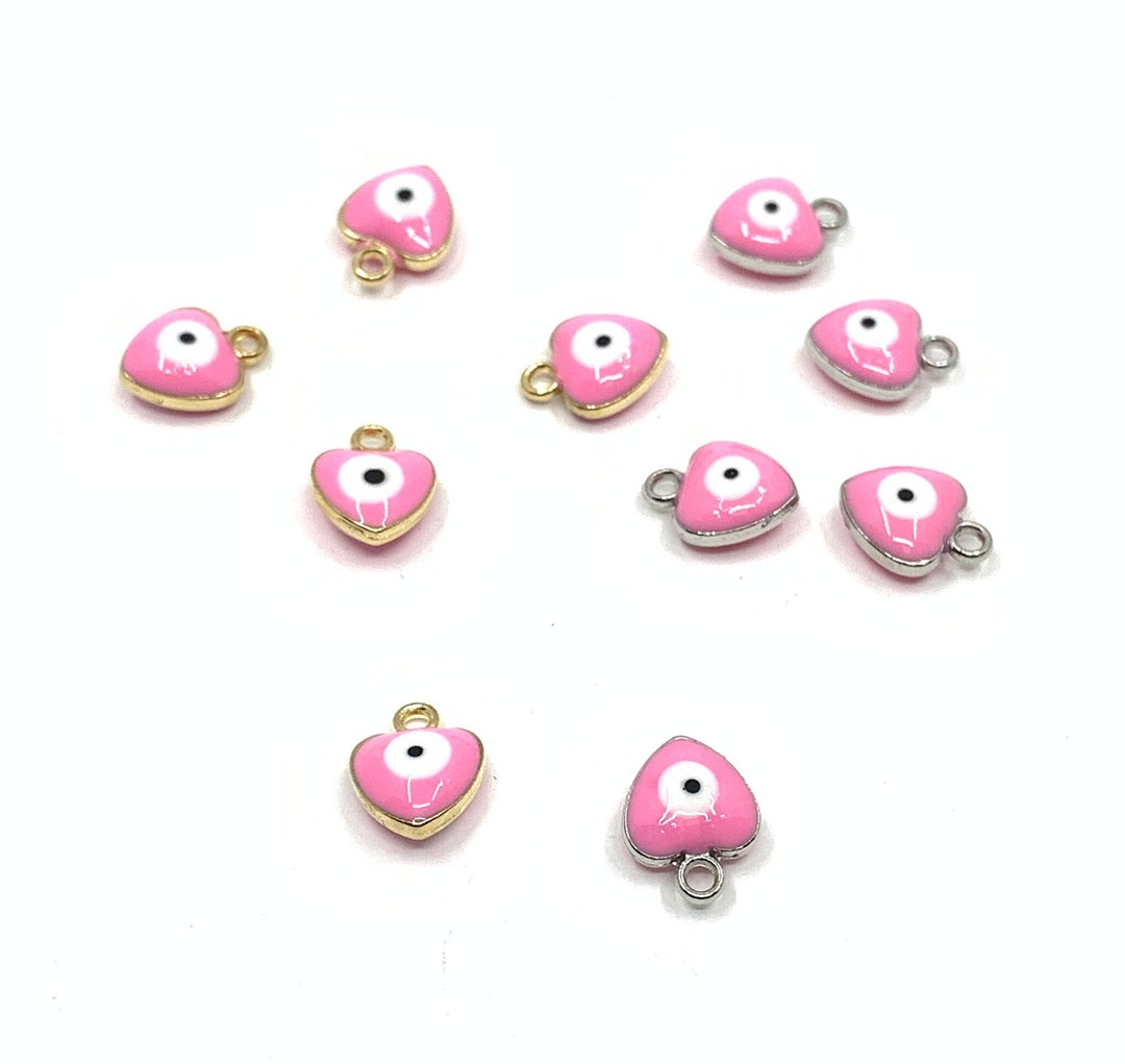 Pink Evil Eye Charm, Heart Shape Evil Eye Charm, Protection Charm ...