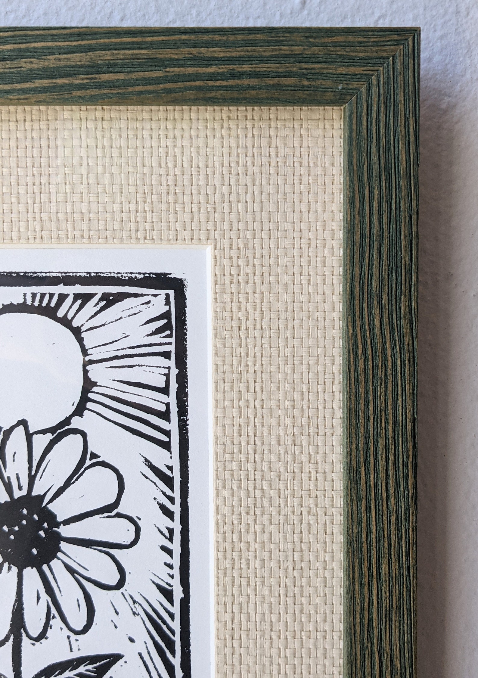 Daisy Linocut Print in Rustic Green Frame - Etsy