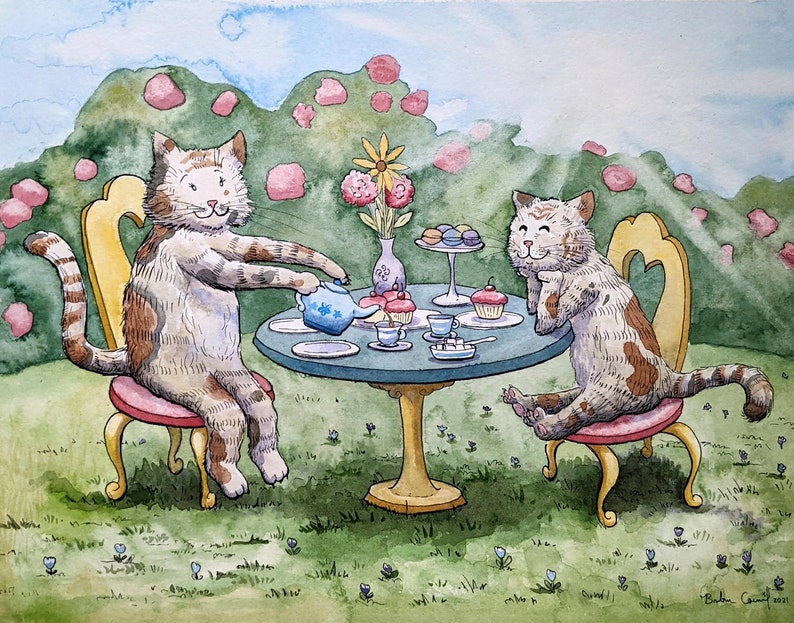 Kitty Tea Party Archival Giclée - Etsy
