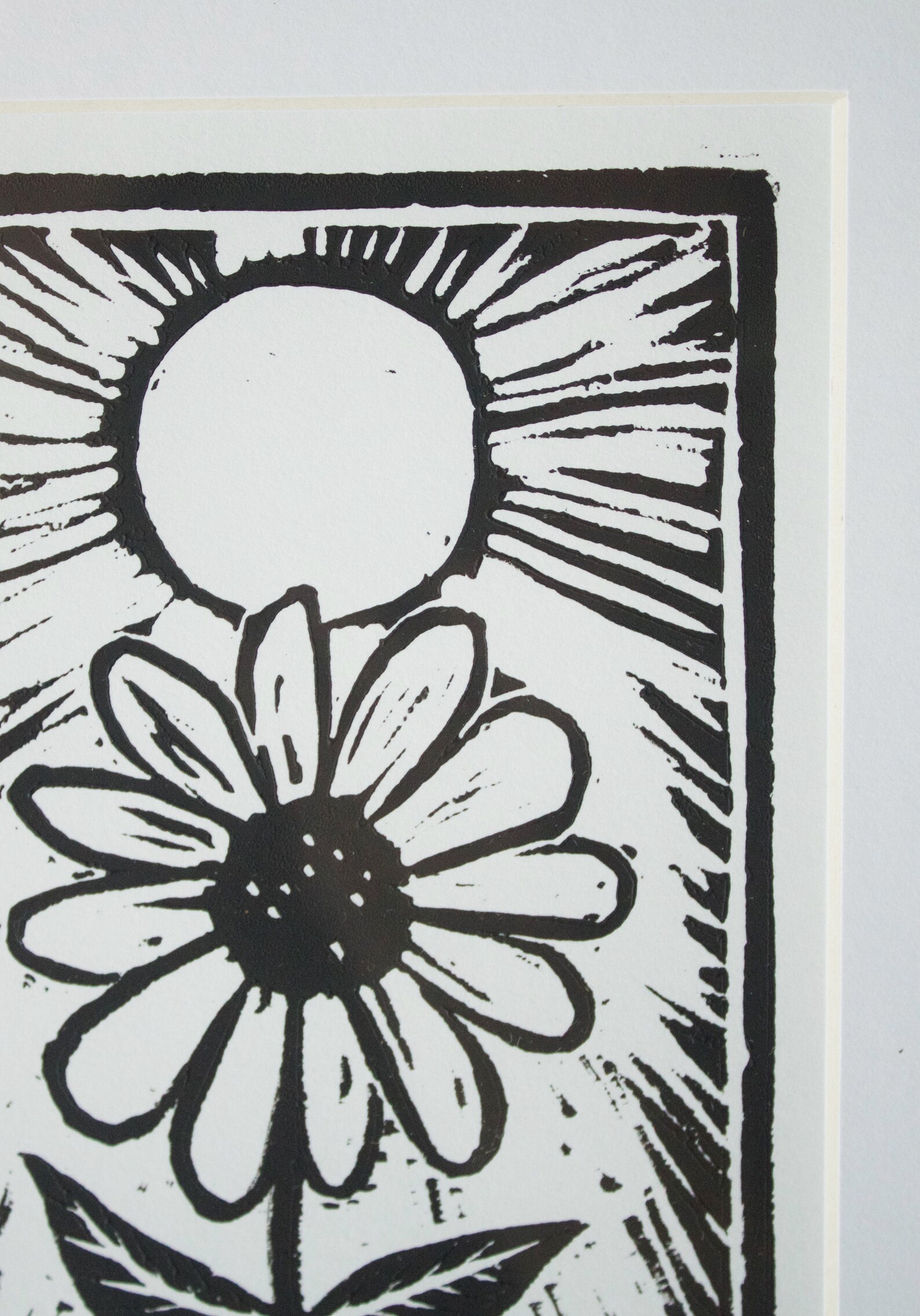 Daisy Linocut Print With Mat Board - Etsy