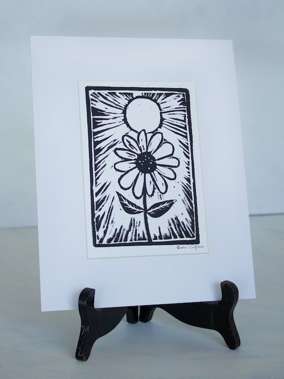 Daisy Linocut Print With Mat Board | Etsy