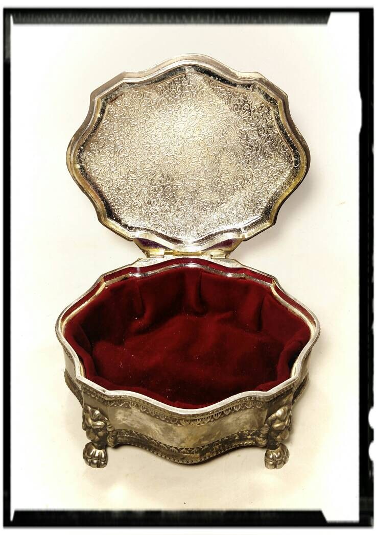Vintage Silver Plated Jewelry Box / Jewelry Box With Lions Head and ...