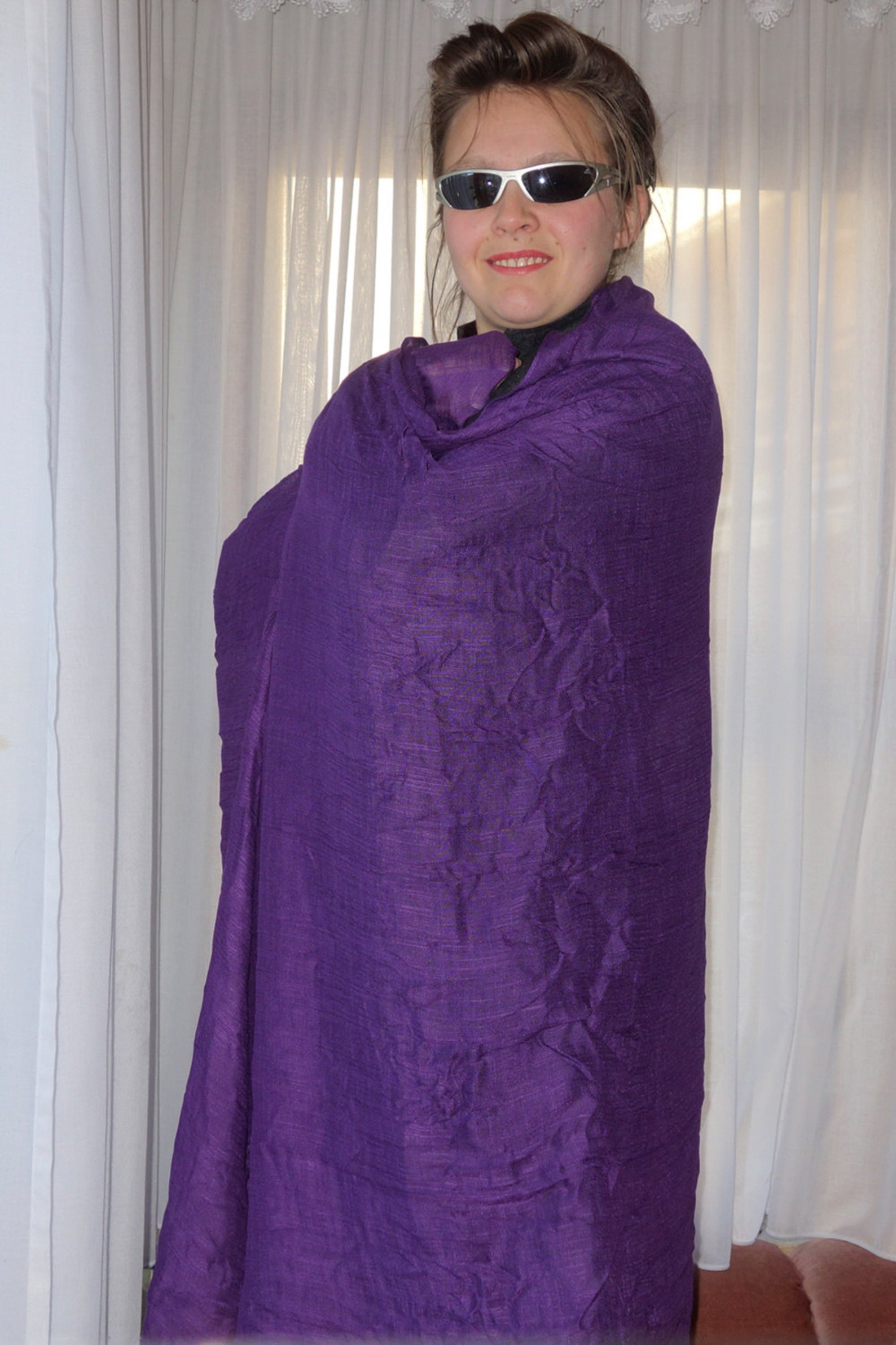 LONG OVERSIZE SCARF - Purple Emerald White Blue Big Scarf - Viscose ...