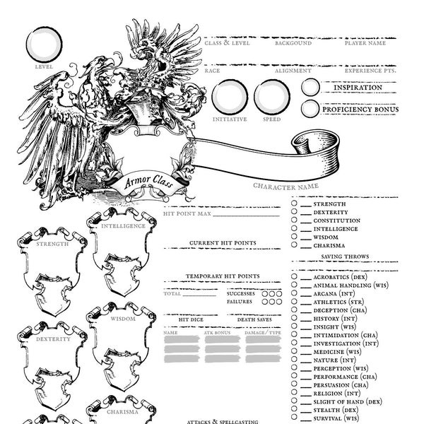 Dnd Character Sheet Victorian Dungeons and Dragons Form Fillable ...