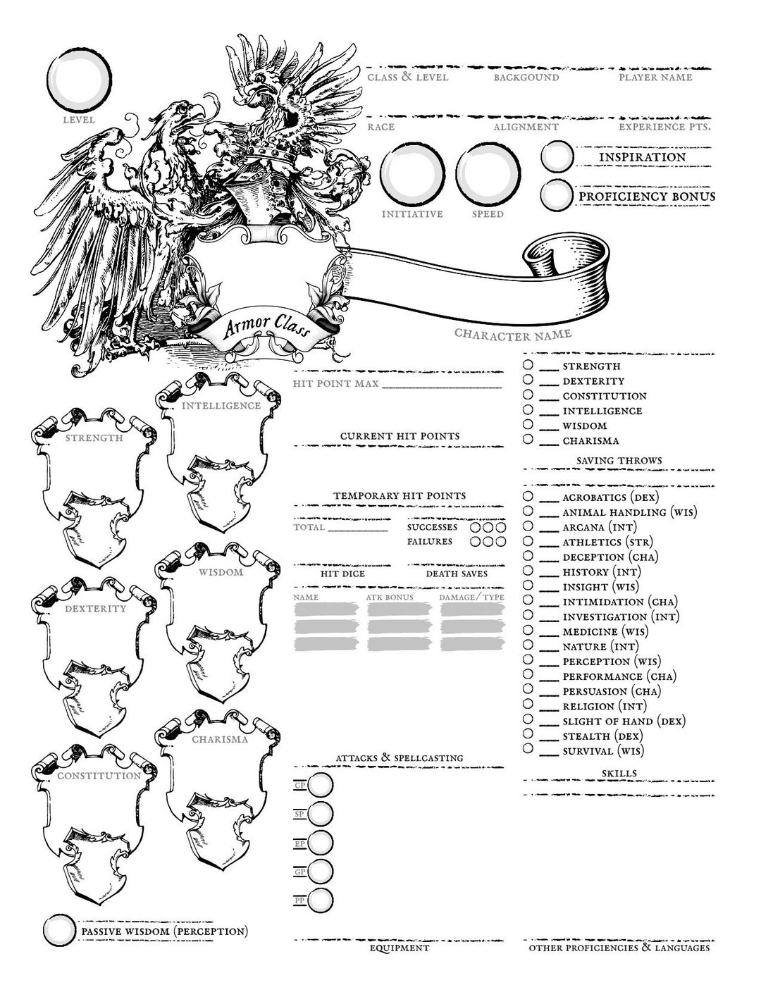 Illuminated Character Sheet (BW) - Etsy