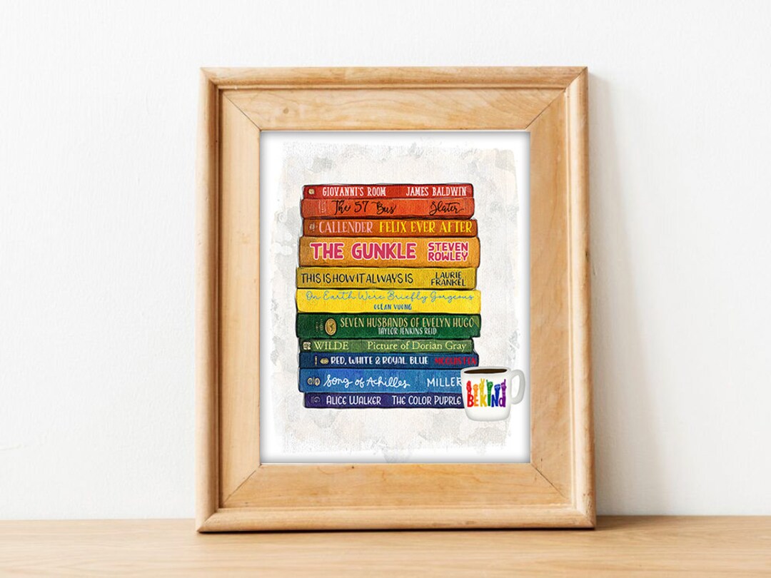 LGBTQ Rainbow Book Stack Spine Art - Custom Book Shelf Print ...