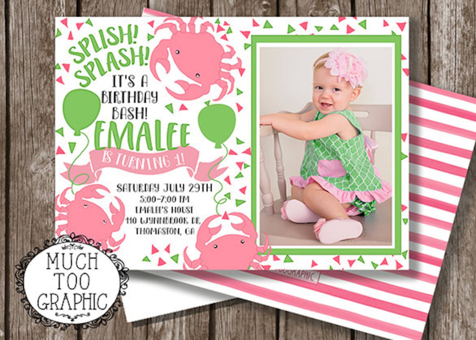 Birthday Invitation Little Crab Preppy Pool Party First Birthday 1st ...