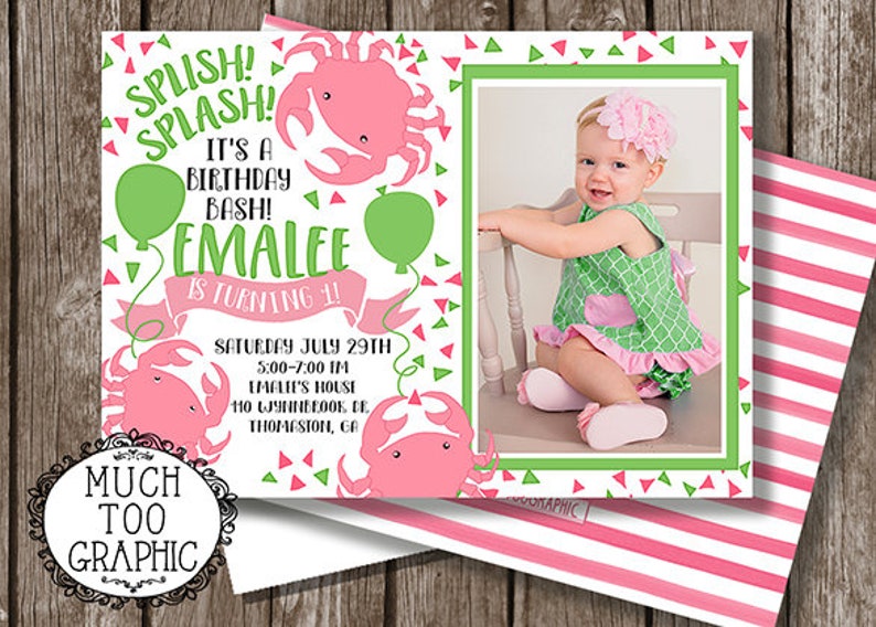 Birthday Invitation Little Crab Preppy Pool Party First Birthday 1st ...