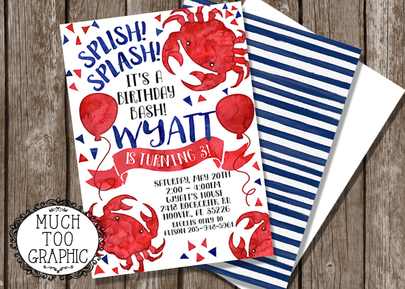 Birthday Invitation Little Crab Preppy Pool Party First Birthday 1st ...