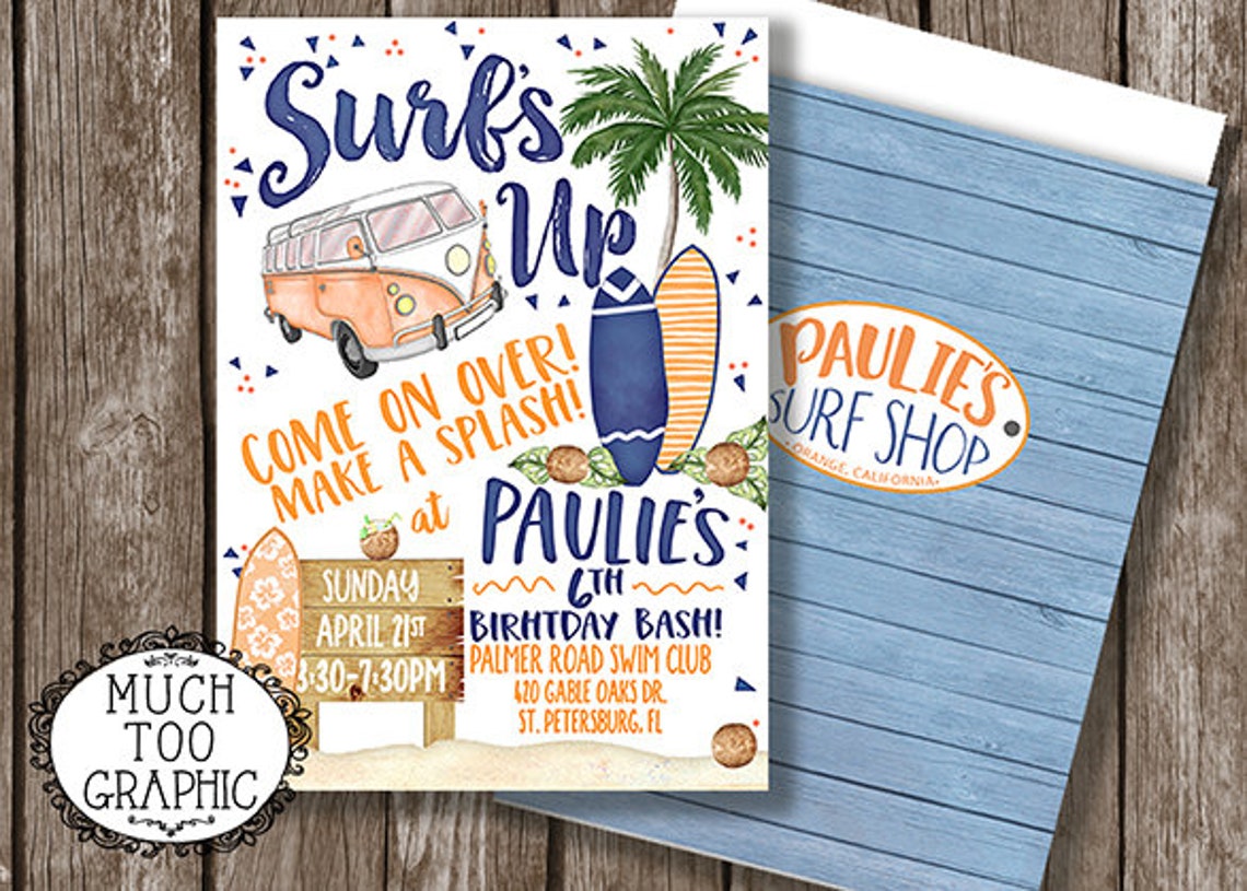 Surfing Birthday Invitation - Surf's up Invitation - Vintage Surfer ...