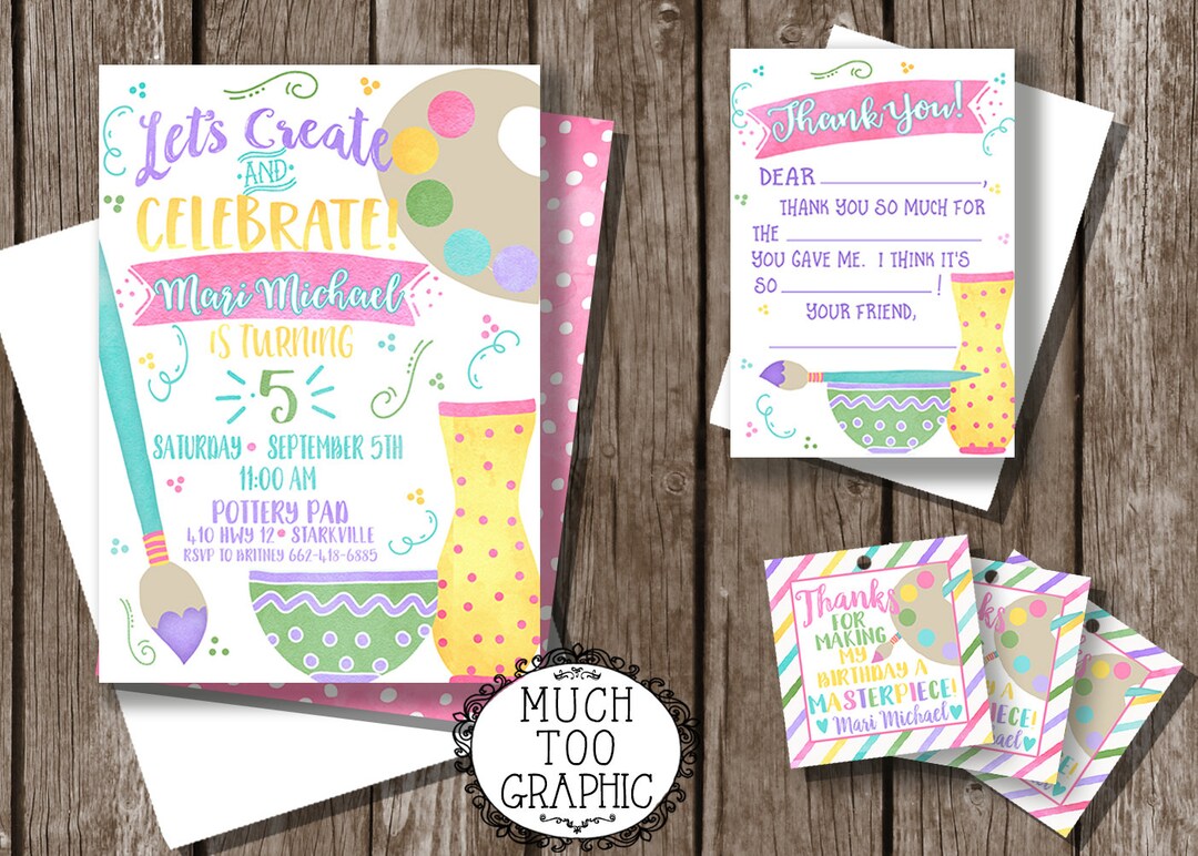 Pottery Birthday Invitation Ceramics Inviation Artist Art Creative ...
