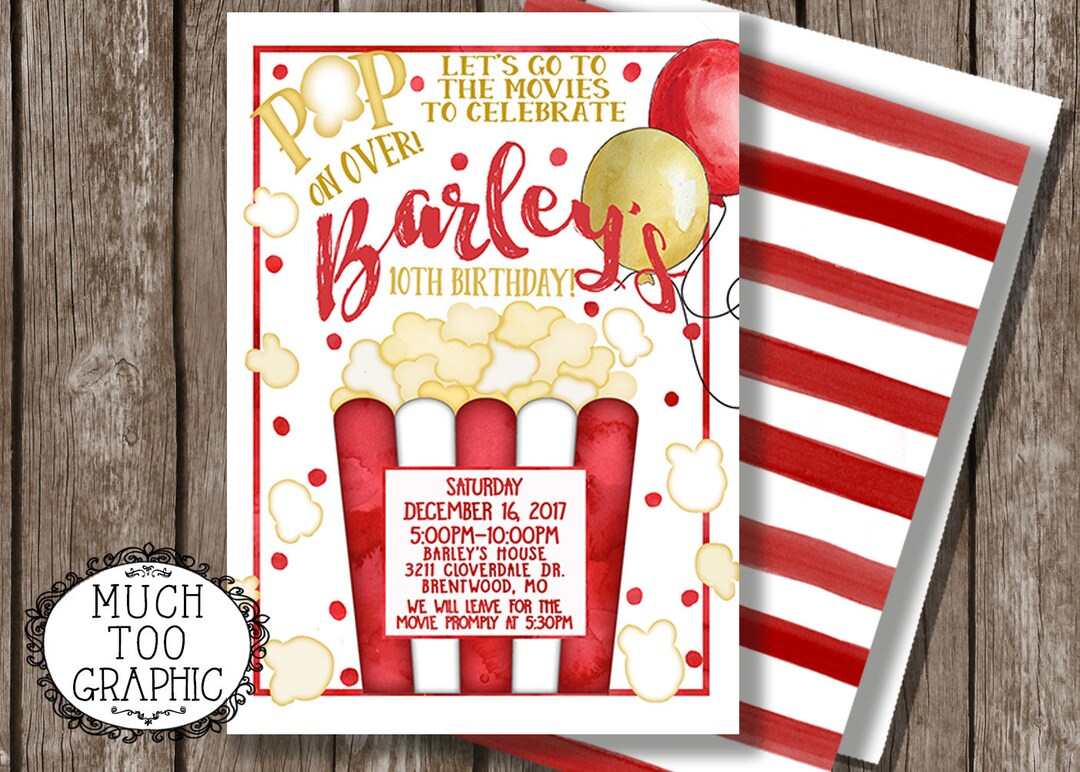Popcorn Invitation / Movies Birthday Party / Movies Invitation / Pop on ...