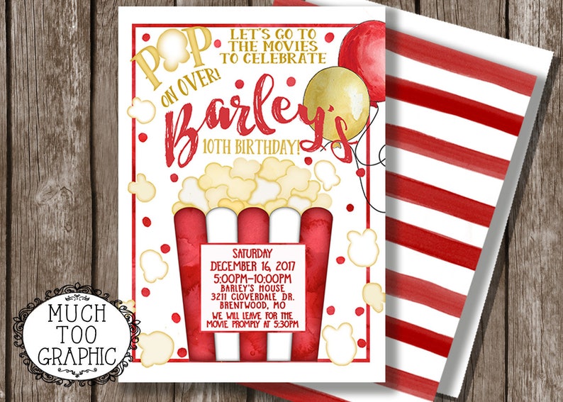 Popcorn Invitation / Movies Birthday Party / Movies Invitation / Pop on ...