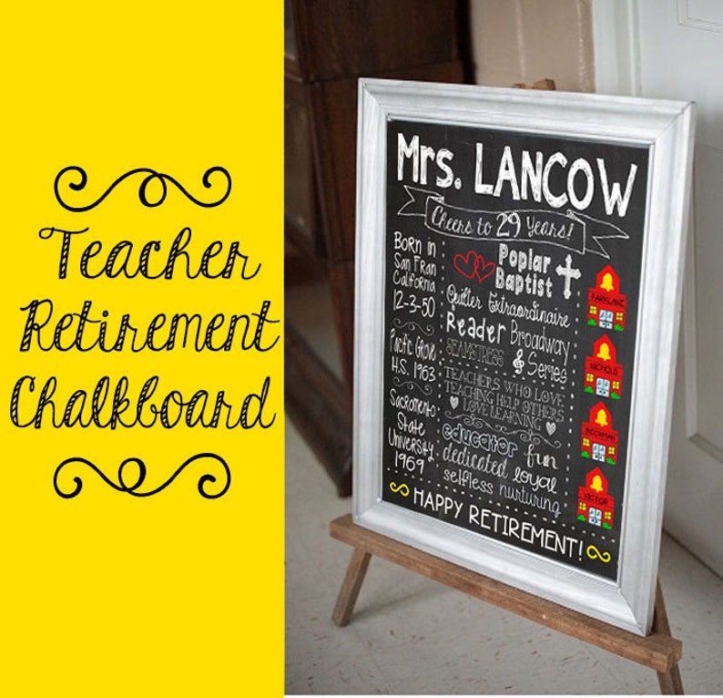 Teacher Retirement Chalkboard Sign CUSTOM Personalized Design Principal ...