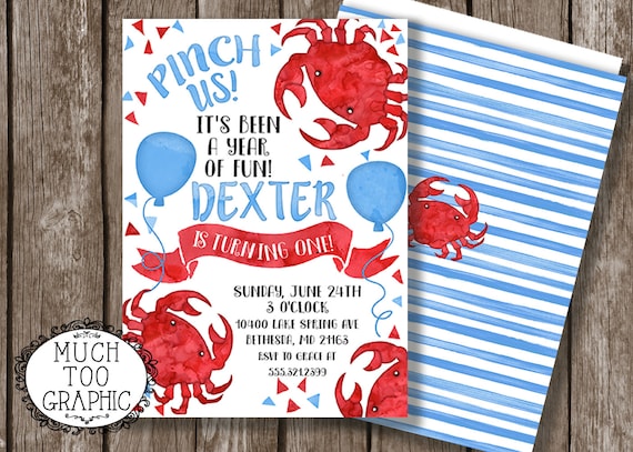 Birthday Invitation Little Crab Preppy Pool Party First | Etsy