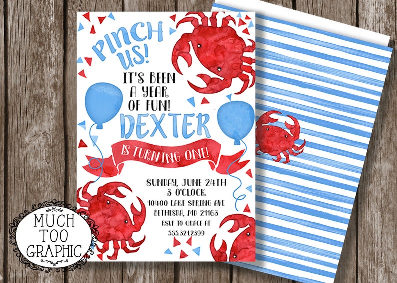 Birthday Invitation Little Crab Preppy Pool Party First Birthday 1st ...