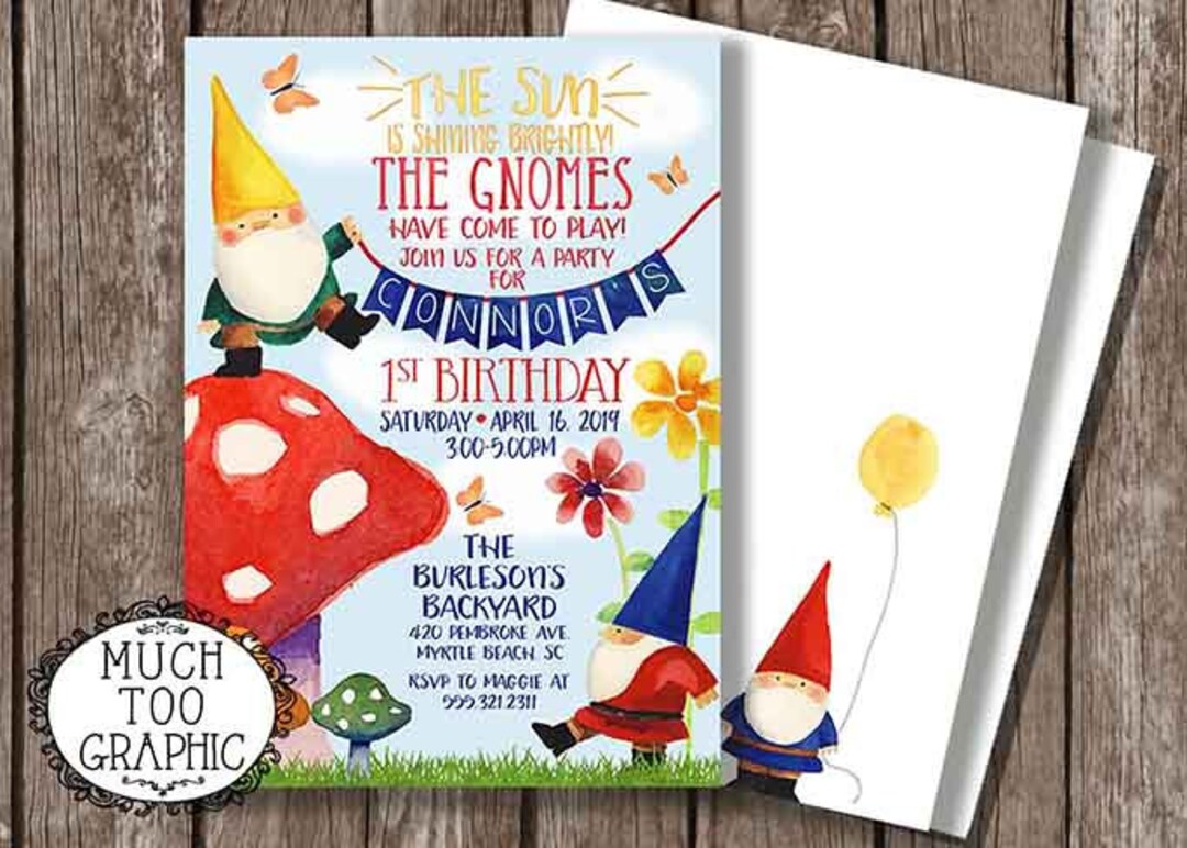 Gnome Birthday Invitation Garden Gnomes Birthday Invitation Garden ...