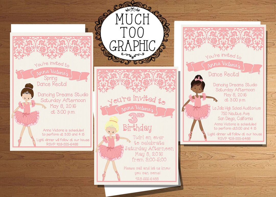Ballet Dance Recital Invitation Ballerina Birthday Party Invitations ...