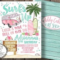 Surf Birthday Thank You Card - Surfer Birthday Party, Surfboard Thank ...