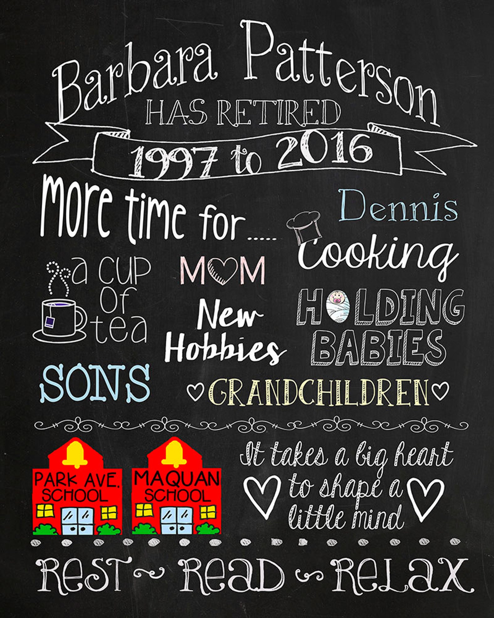 Teacher Retirement Chalkboard Sign CUSTOM Personalized Design Principal ...