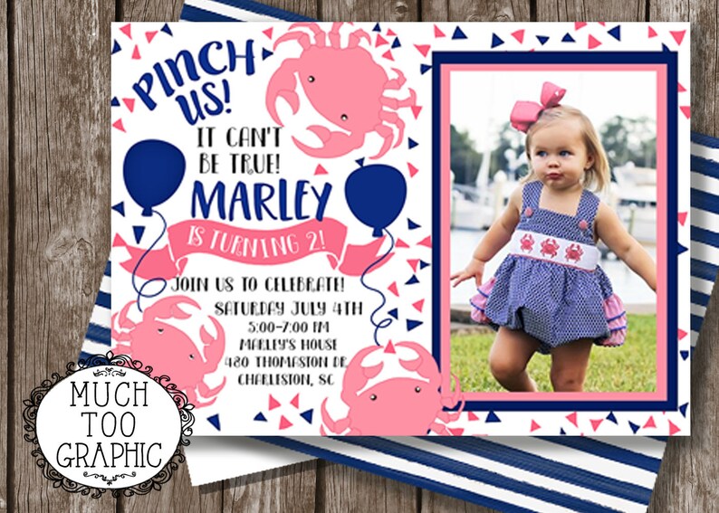 Birthday Invitation Little Crab Preppy Pool Party First Birthday 1st ...