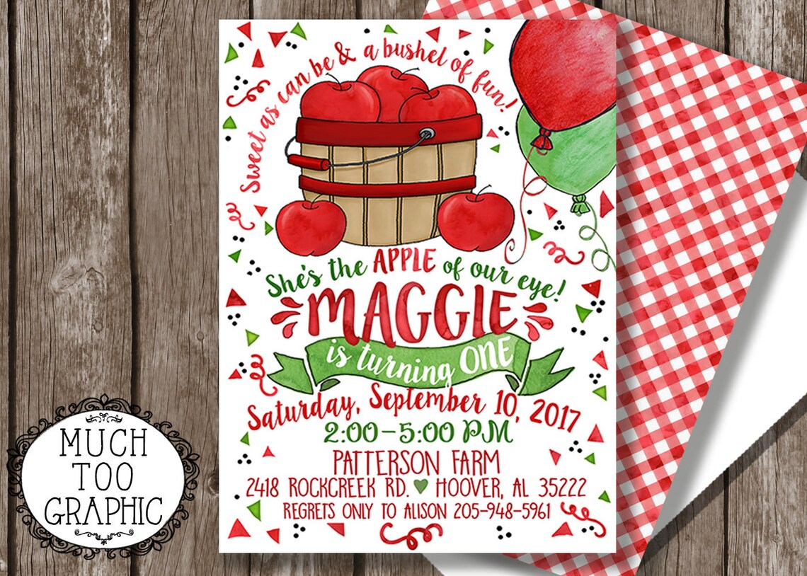 Apple Birthday Invitation 1st Birthday Apple of Our Eye | Etsy