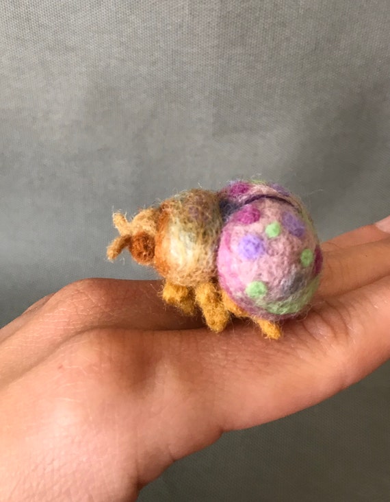 Polka dot Beetle felted wool creation | Etsy