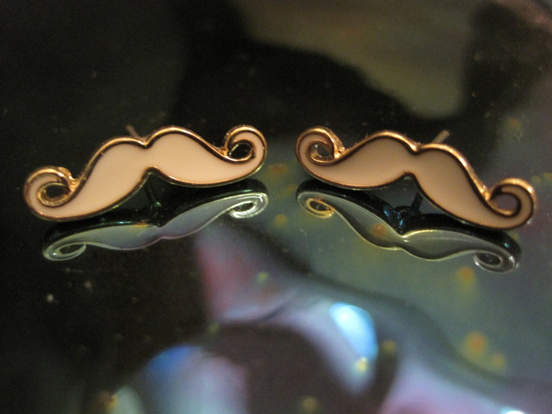 White Mustache Earrings Stud Earrings Mustache Earrings - Etsy