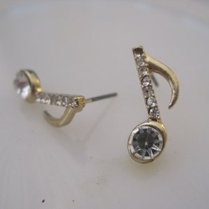 Gold Music Note Earrings - Stud Earrings - Rhinestone Single Music Note ...