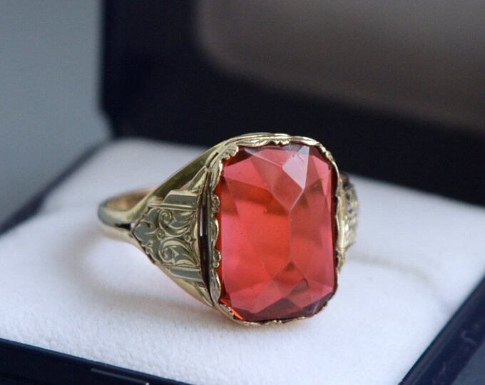 Antique Art Nouveau Rolled Gold and Paste Charnier Signet Style Ring ...