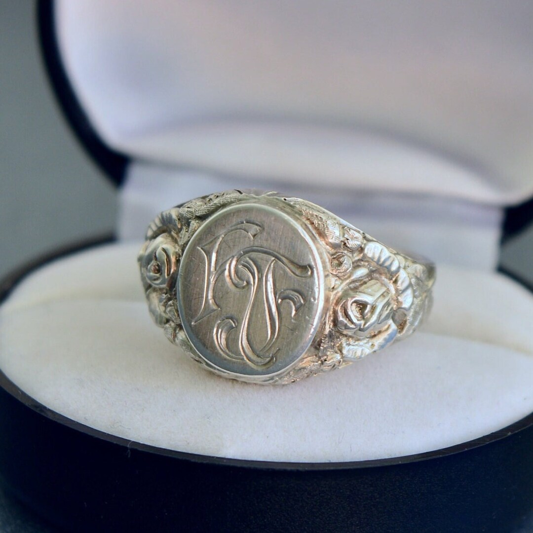 Massive 10g Antique HF Letter Initials 835 Silver Men Women ...