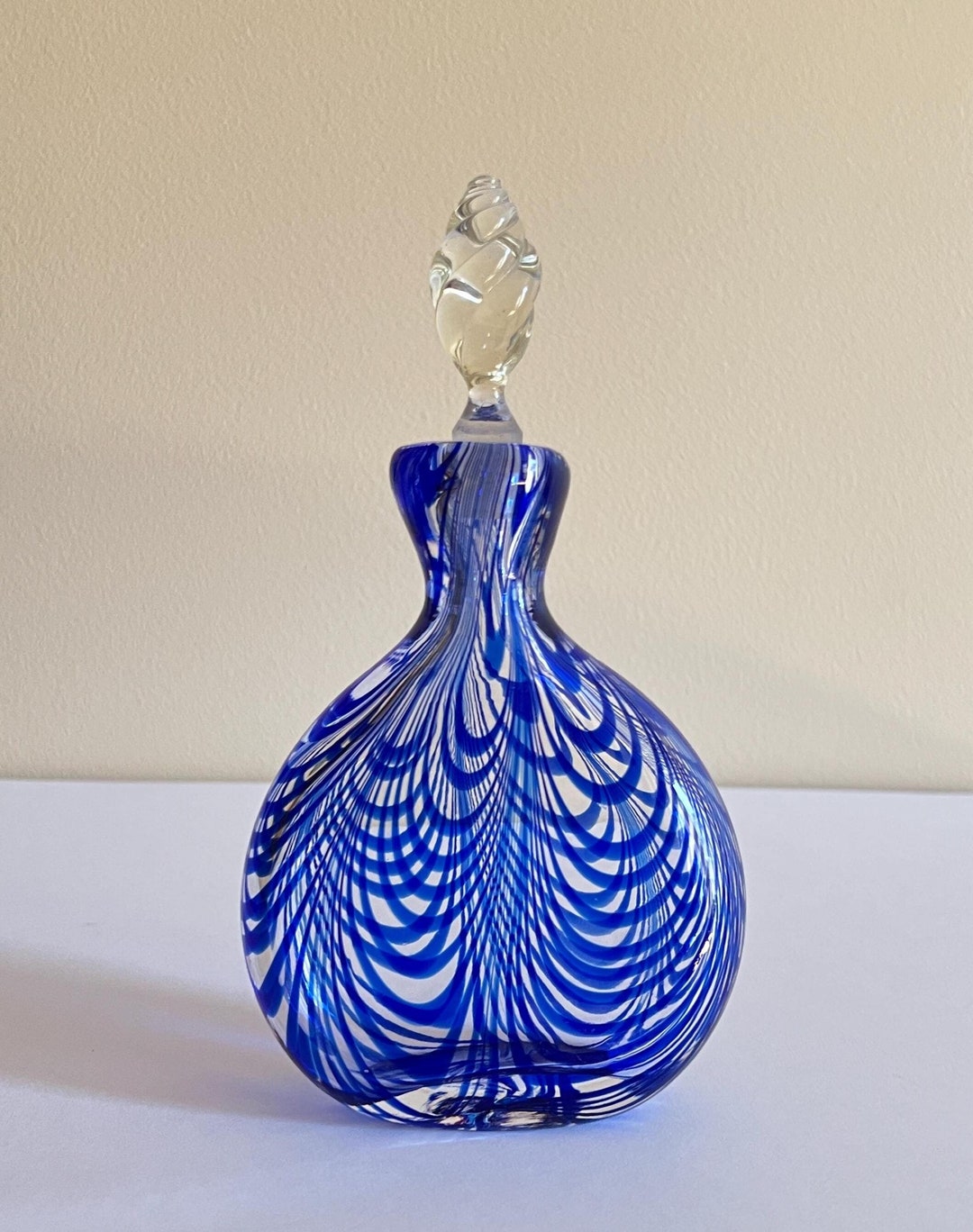Vintage Art Glass Perfume Bottle, Striped Blue Perfume Bottle - Etsy