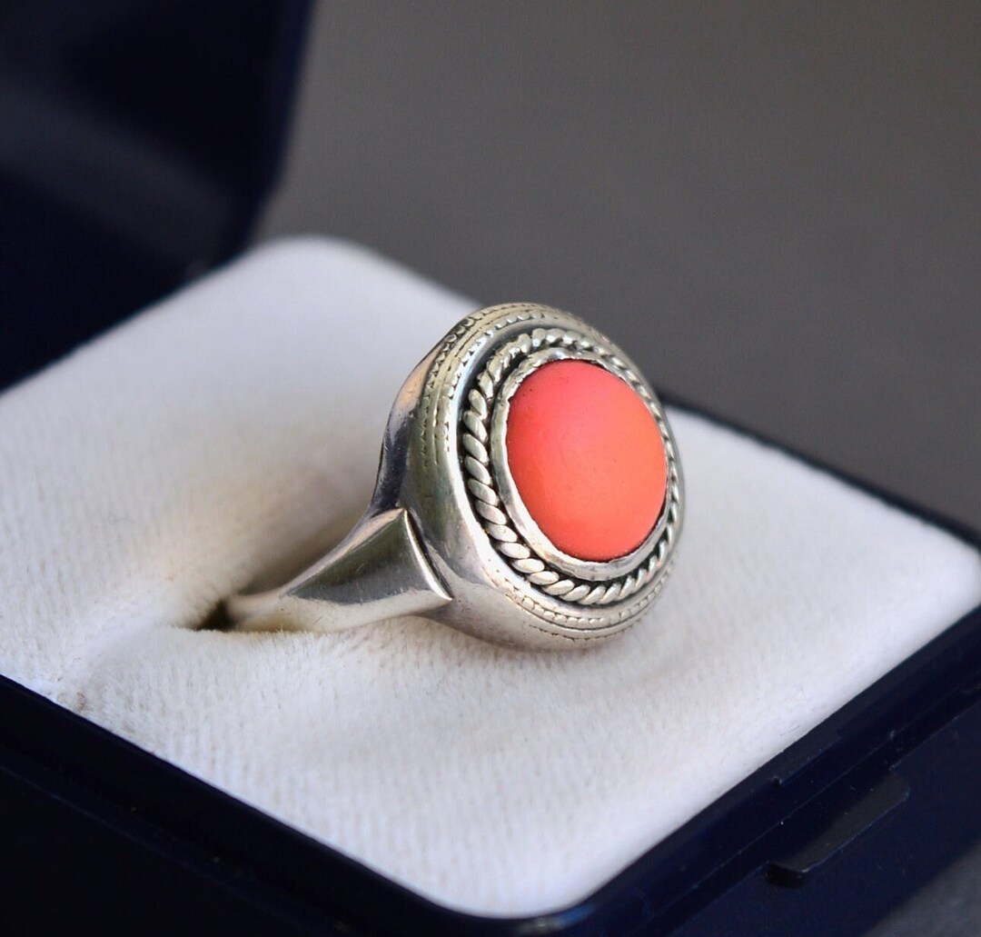 Antique Natural Coral 835 Silver Ring Size US 7.25 UK N 1/2 - Etsy
