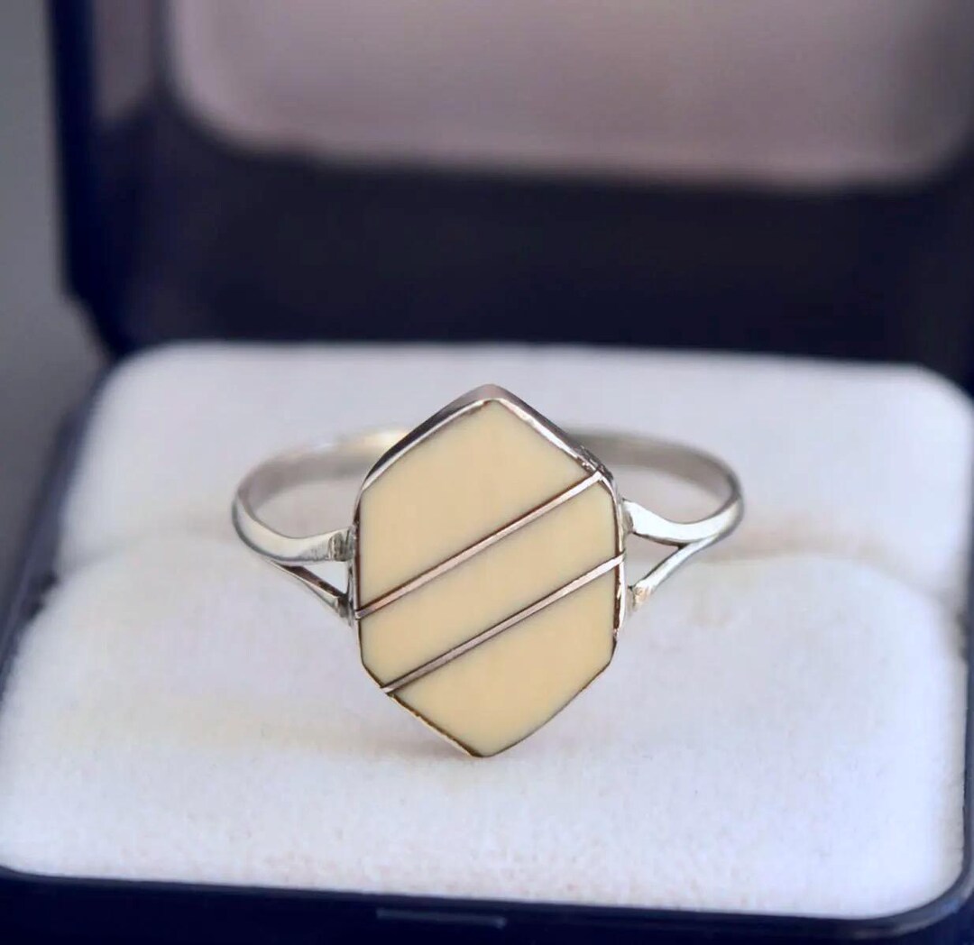 Antique Bovine Bone Silver Inlay Ring Size US 9.5, UK S 1/2 - Etsy