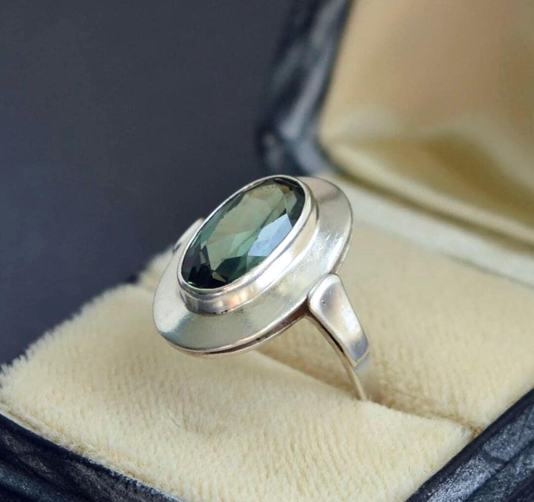 Art Deco Green Spinel 835 Silver Ring Size US 7.25 UK O - Etsy