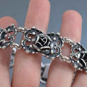 Massive 44g Vintage Three Dimensional Roses 835 Silver Bracelet Lenght ...