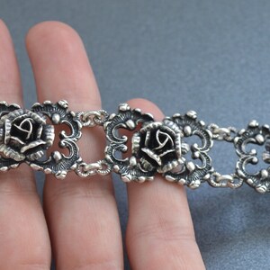 Massive 44g Vintage Three Dimensional Roses 835 Silver Bracelet Lenght ...