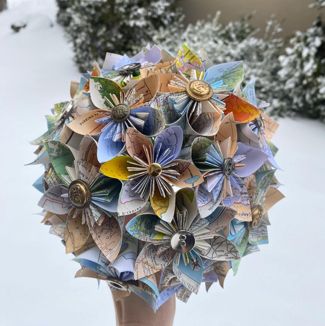 Map Bouquet, Wedding Bouquet, Kusudama Flowers, Kusudama Bouquet, Map ...