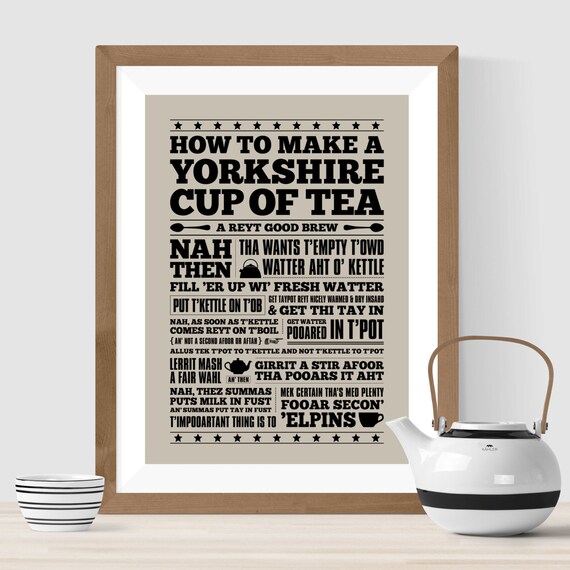 Yorkshire Cup of Tea Typographic Print | Etsy