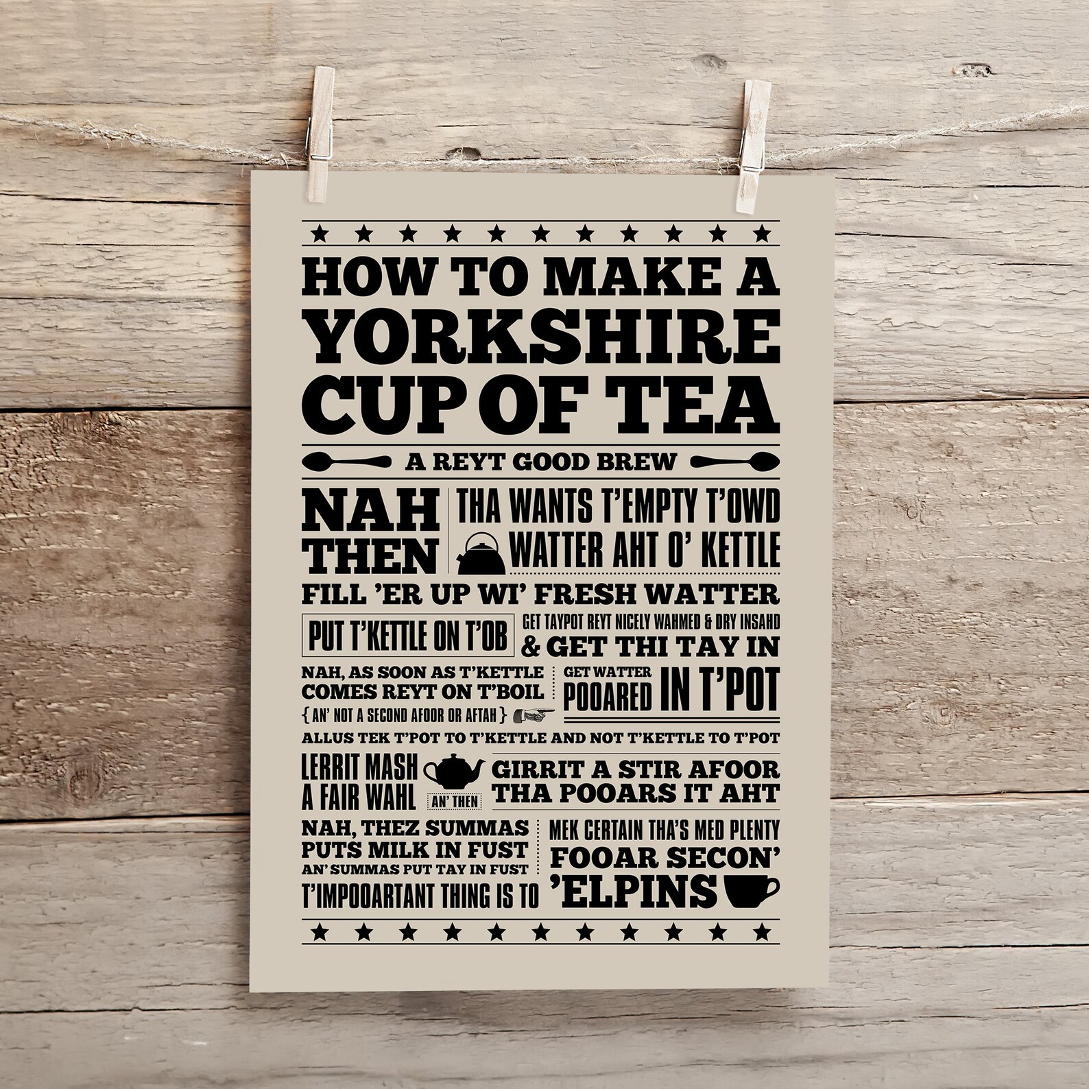 Yorkshire Cup of Tea Typographic Print - Etsy
