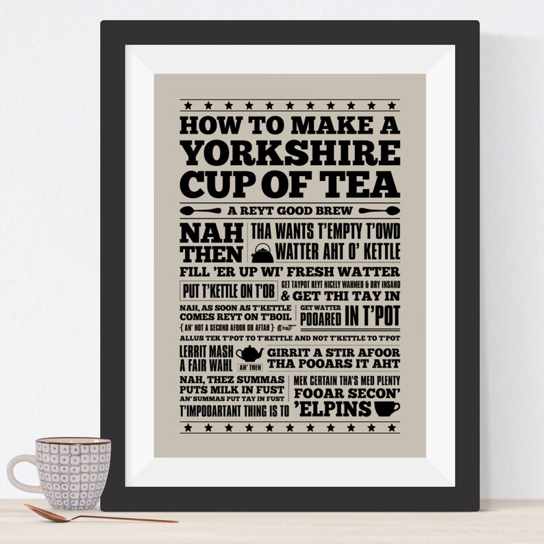 Yorkshire Cup of Tea | Typographic Print - Etsy UK