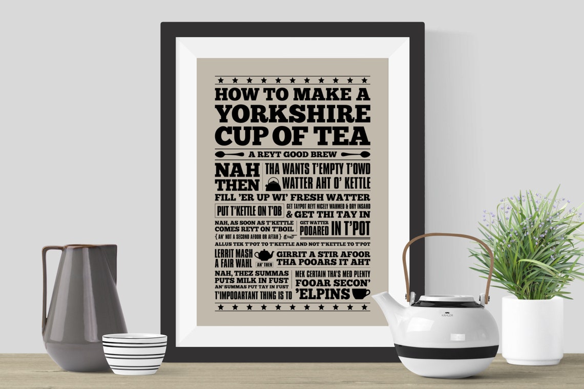 Yorkshire Cup of Tea Typographic Print - Etsy